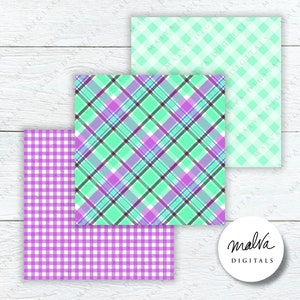 Bright Neon Plaids Digital Paper Pack, Bright Rainbow Plaids Printable ...