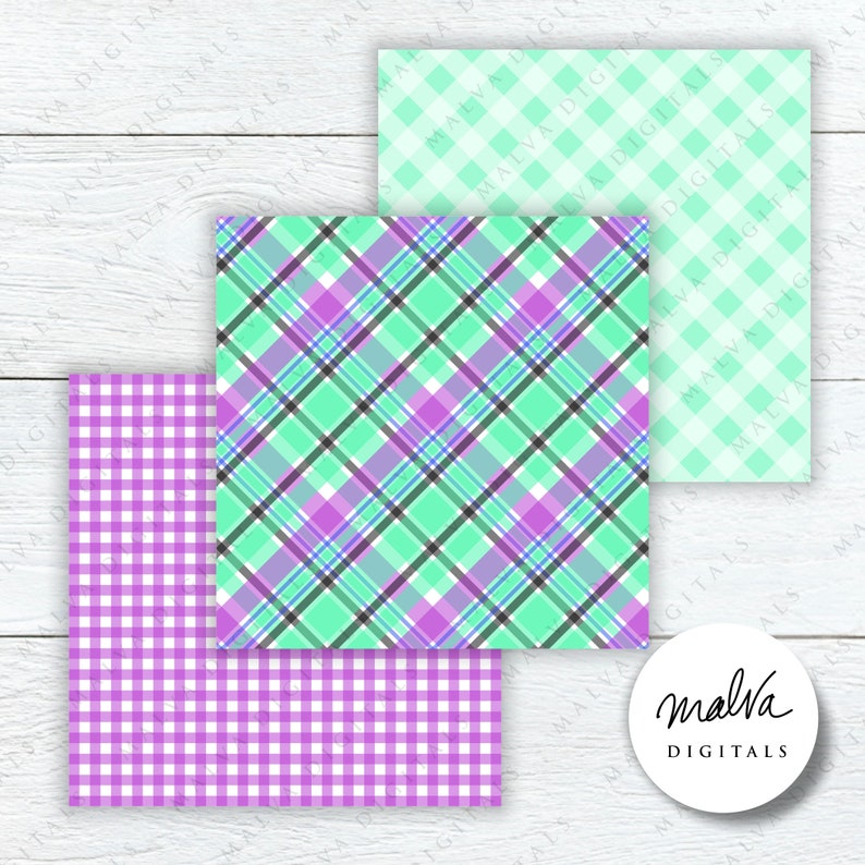 Bright Neon Plaids Digital Paper Pack, Bright Rainbow Plaids Printable ...