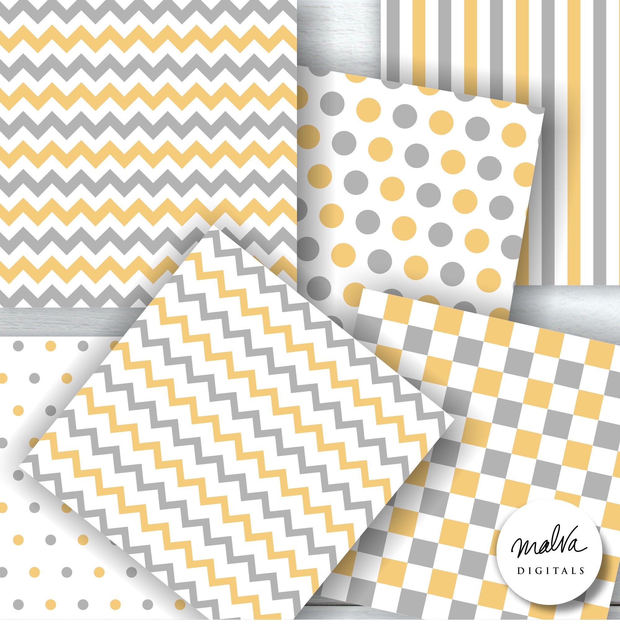 Yellow and Gray Digital Paper Pack Scrapbook Paper Grey - Etsy