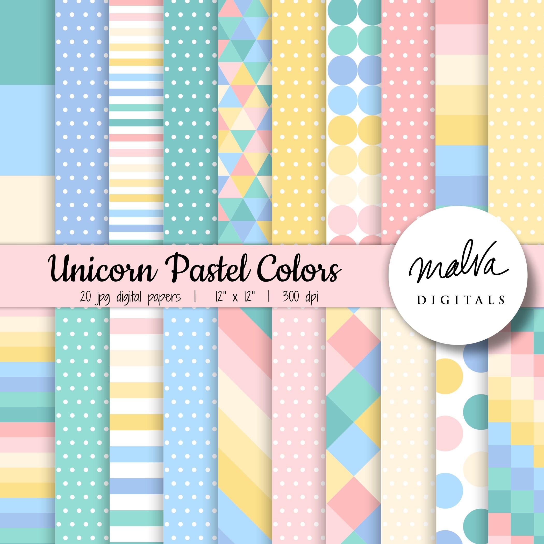 Unicorn Pastel Colors Digital Paper Pack, Soft Colors Scrapbook Paper ...