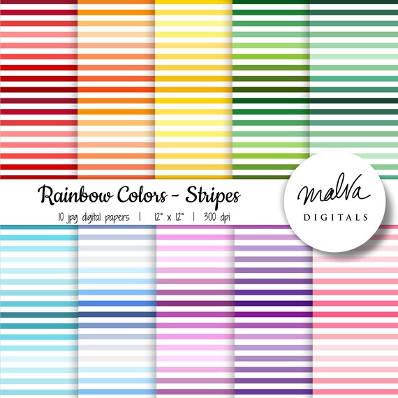 Rainbow Stripes Digital Paper Pack Red Orange Yellow Green - Etsy