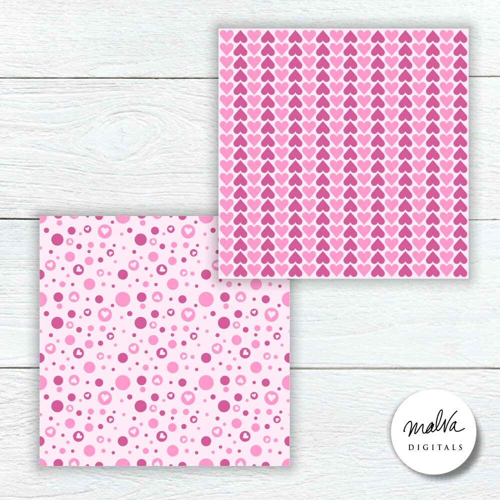 Pink Hearts Digital Paper Pack, Light Pink and Dark Pink Papers ...