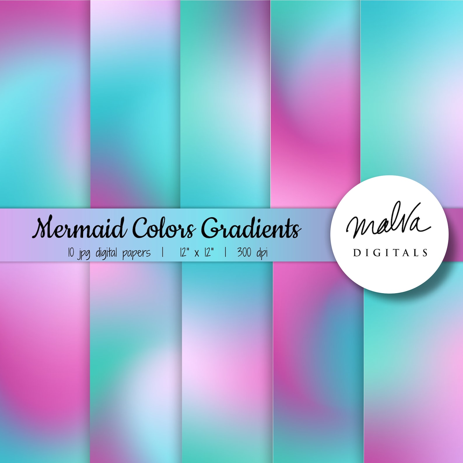 Mermaid Pastel Ombre Digital Paper Pack, Mermaid Digital Background ...