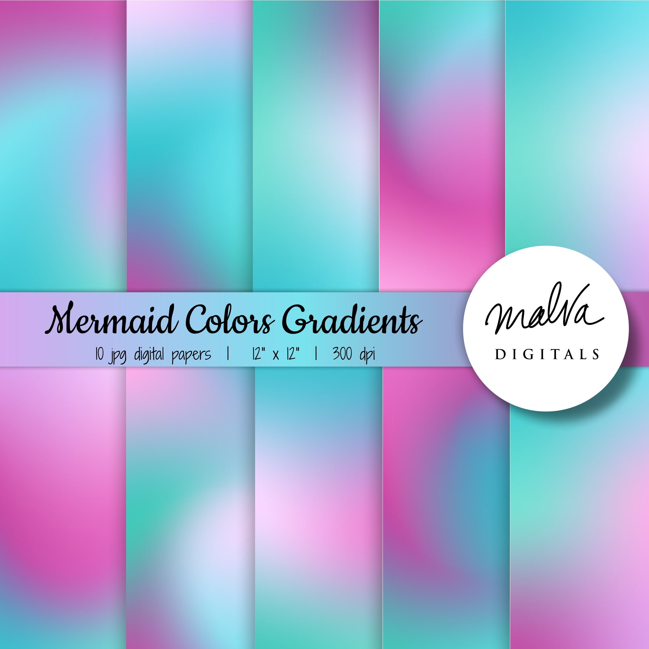 Mermaid Pastel Ombre Digital Paper Pack, Mermaid Digital Background ...