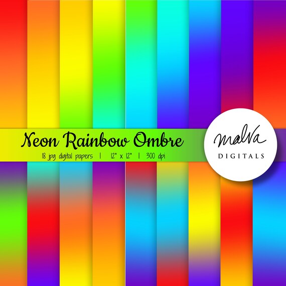 Neon Rainbow Ombre Digital Paper Pack Rainbow Gradients | Etsy