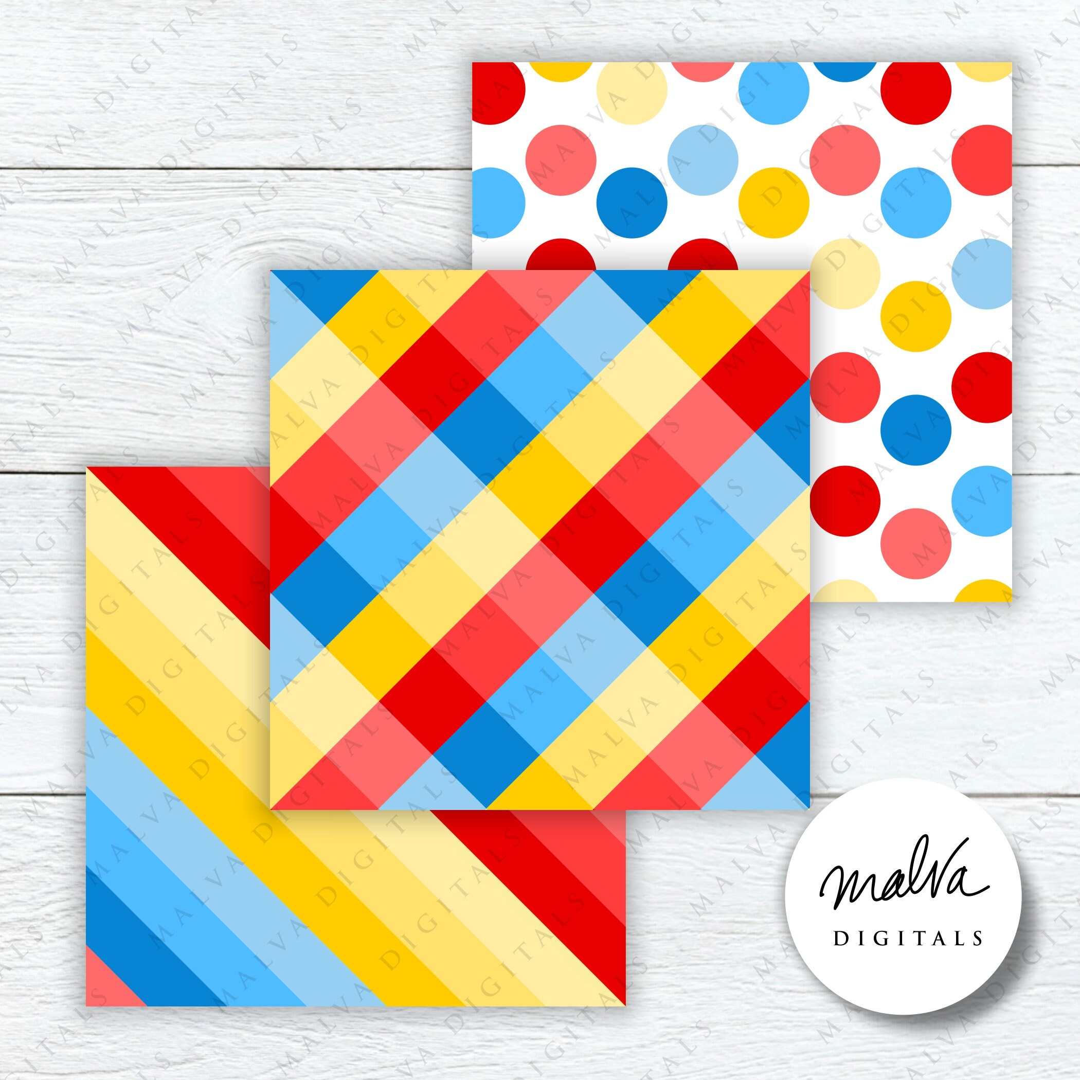 Primary Colors Digital Paper Pack, Red Blue Yellow Scrapbook Paper ...