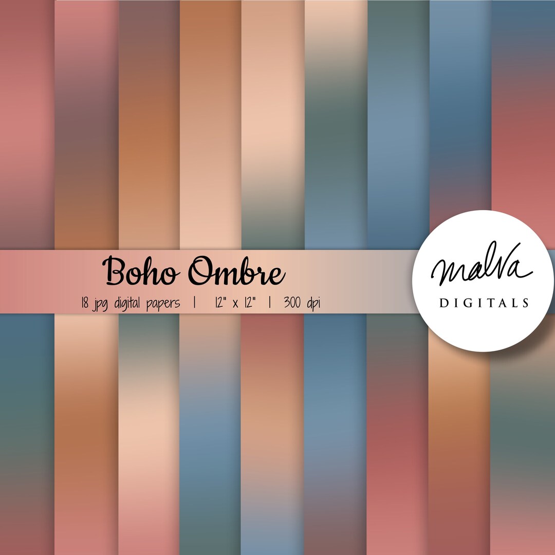 Dark Boho Ombre Digital Paper Pack, Bohemian Gradients Digital ...