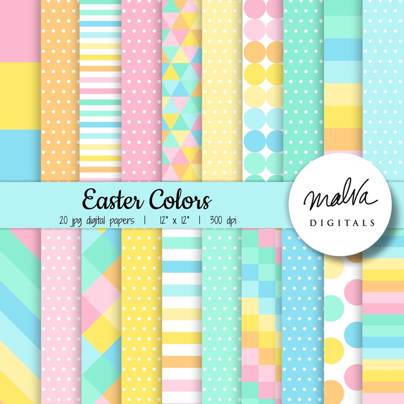 Happy Easter Colors Digital Paper Pack, Spring Digital Scrapbook Paper ...