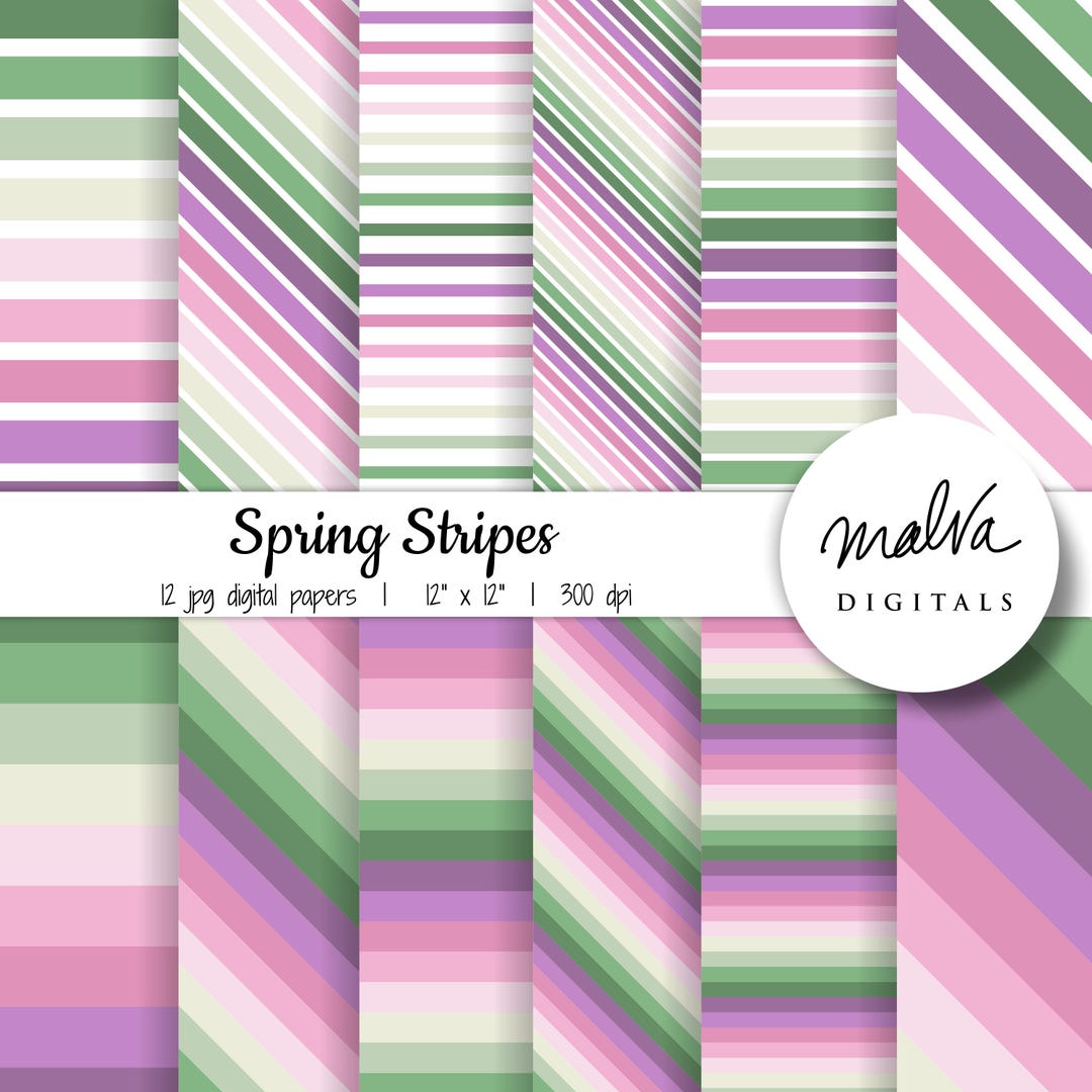 Spring Colors Stripes Digital Paper Pack, Easter Stripes Digital ...