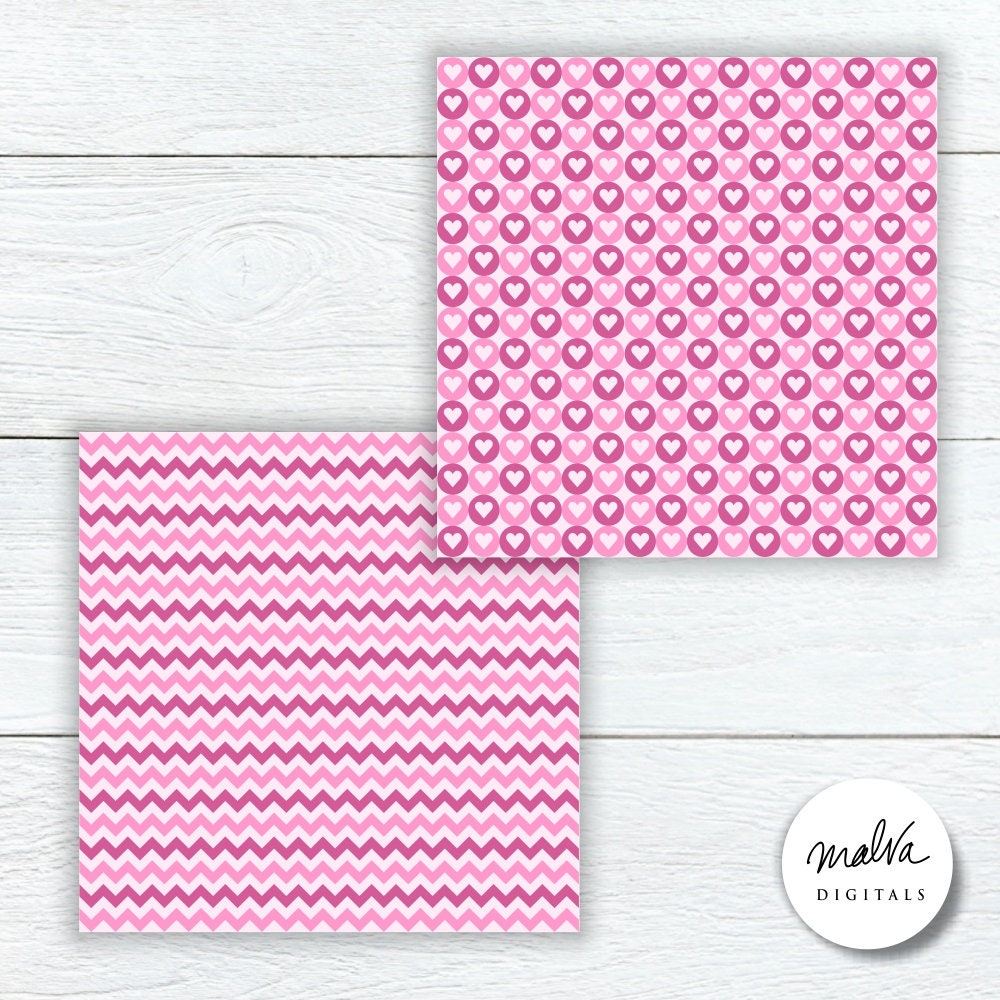 Pink Hearts Digital Paper Pack, Light Pink and Dark Pink Papers ...