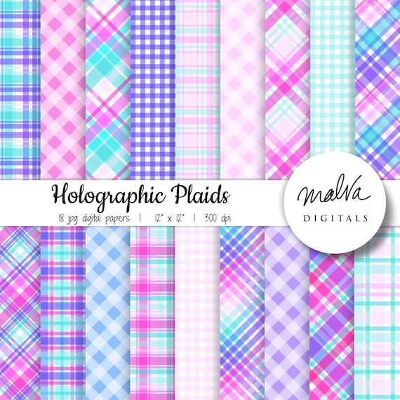 Holographic Plaids Digital Paper Pack Bright Neon Plaids - Etsy