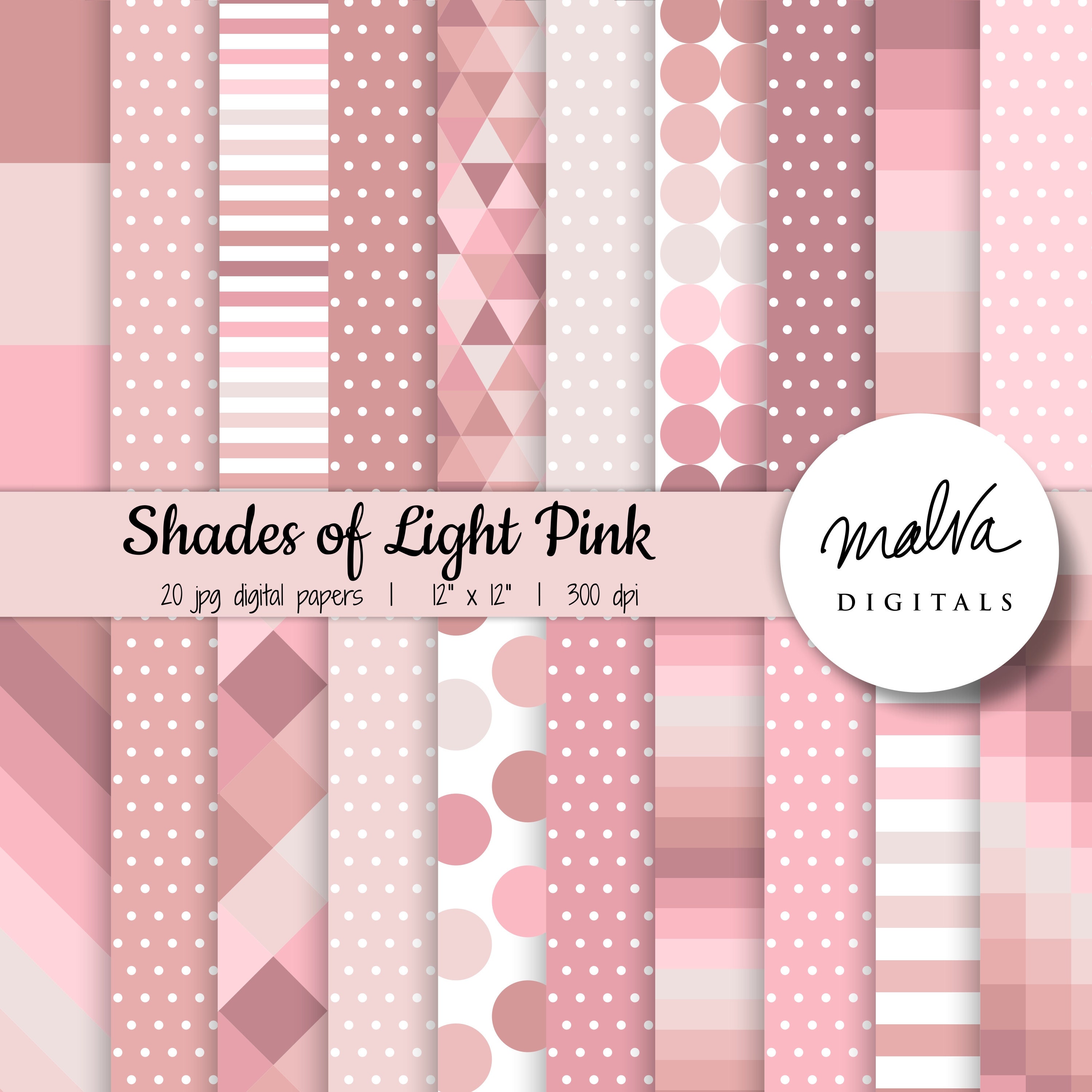 LIGHT PINK Digital Paper Pack, Dusty Rose Scrapbook Paper, Blush ...