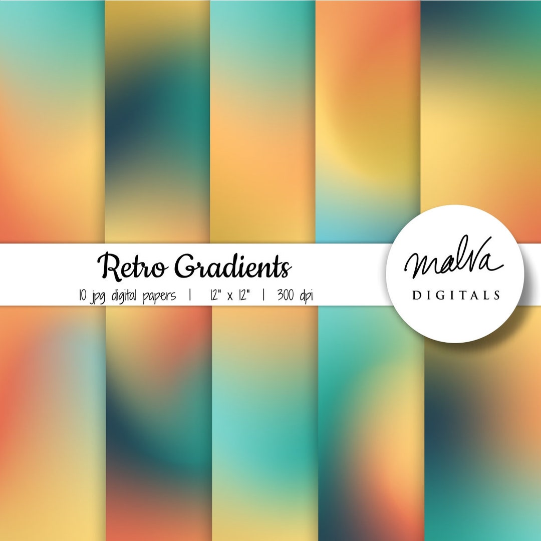 Retro Gradient Digital Paper Pack, Digital Background, Scrapbook Paper ...