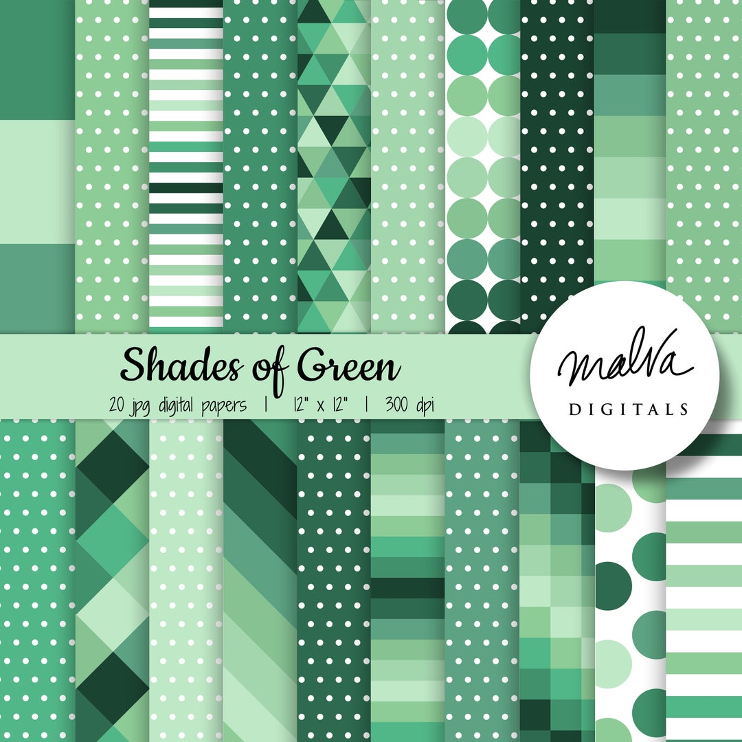 Shades of GREEN Digital Paper Pack, Printable Paper, Scrapbook Paper ...