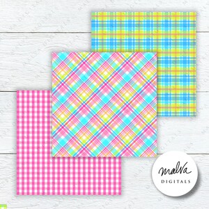 Neon Plaids Digital Paper Pack, Bright Rainbow Plaids Background ...