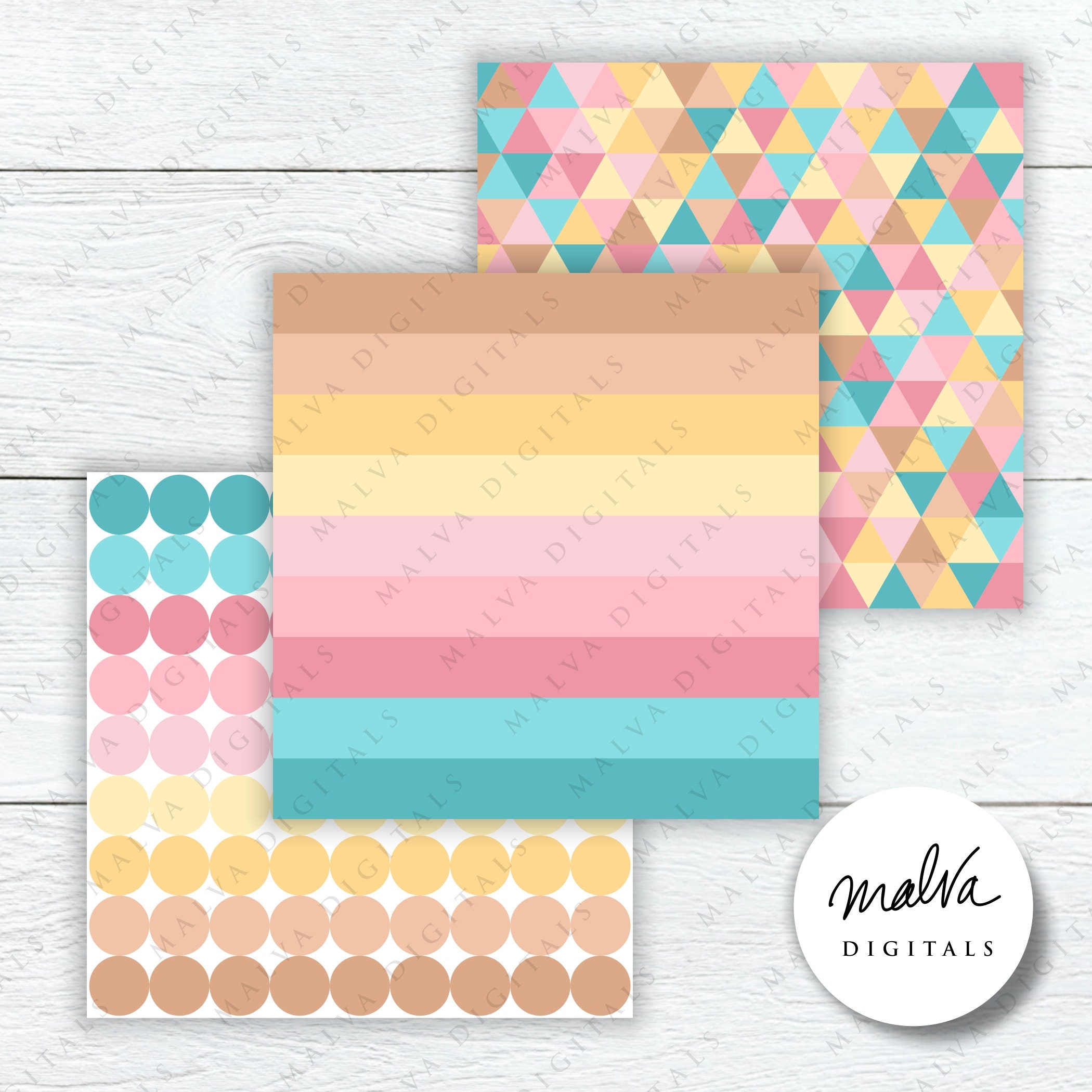 Pastel Digital Paper Pack, Sweet Pastels, Pink Teal Yellow Brown ...