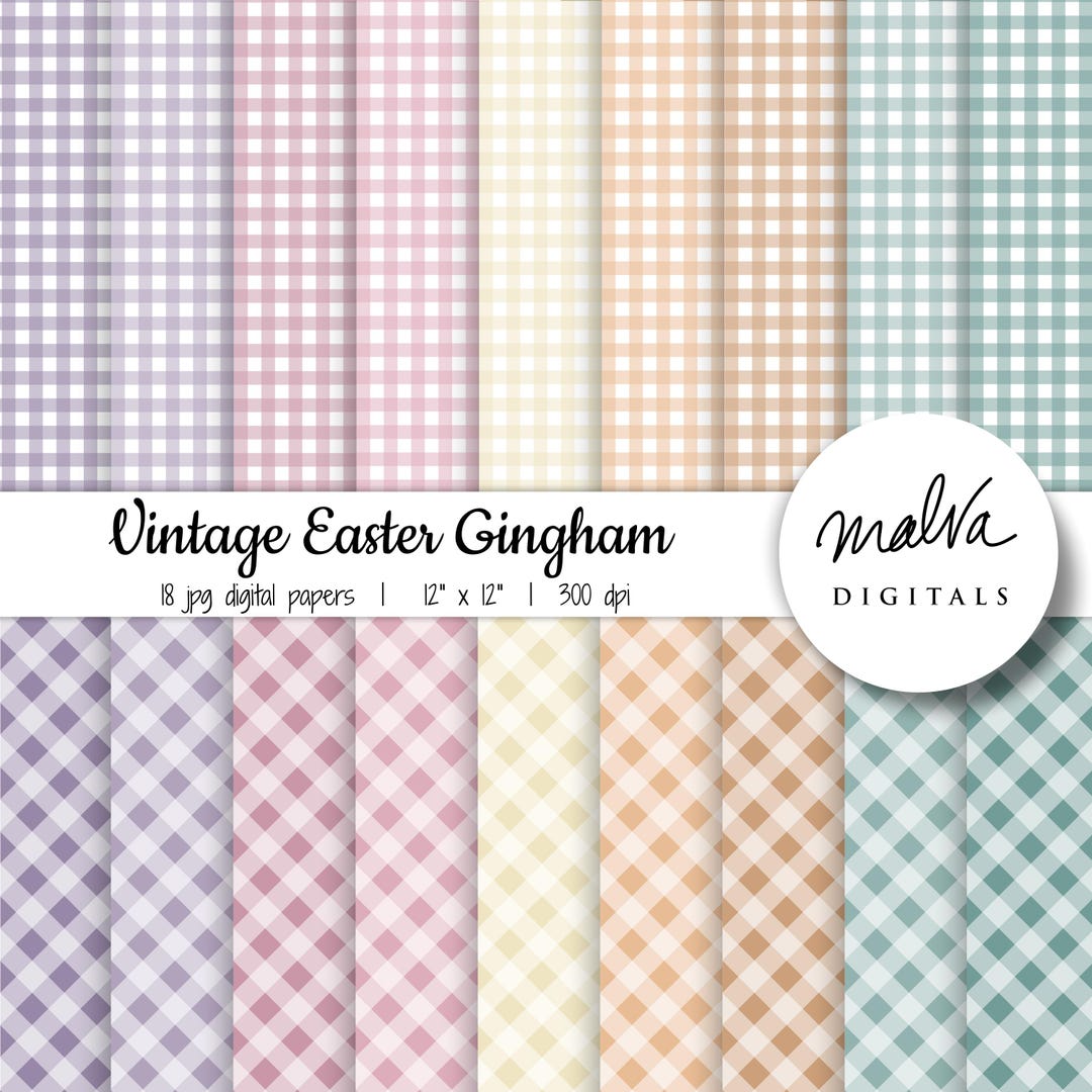 Spring Gingham Digital Paper Pack, Easter Gingham Digital Background ...