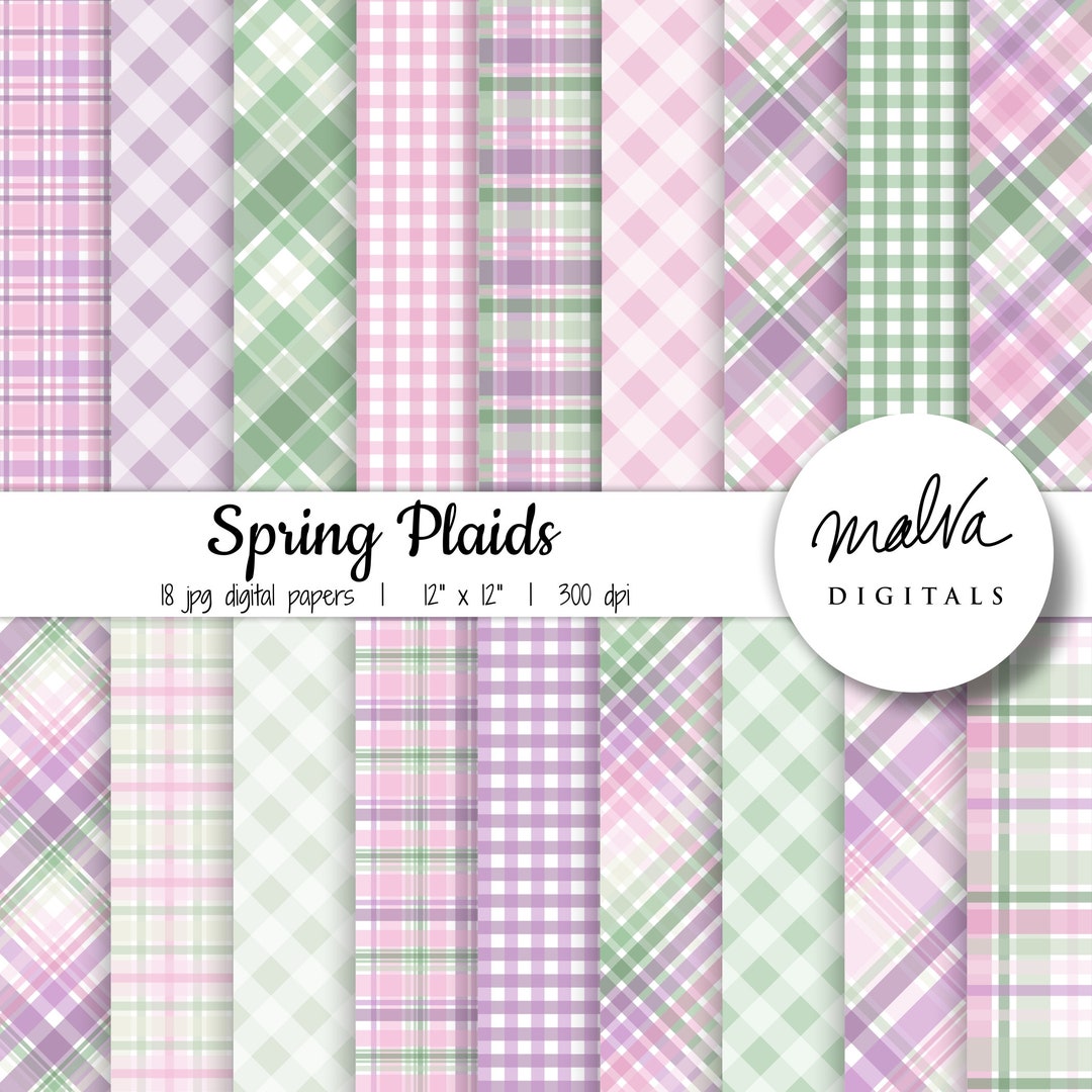 Spring Plaids Digital Paper Pack, Easter Plaids Digital Background ...