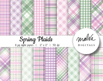 Spring Plaids Digital Paper Pack, Retro Plaids Digital Background ...