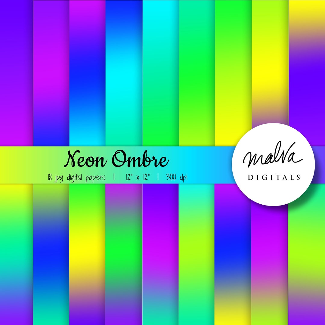 Bright Neon Gradient Digital Paper Pack, Neon Digital Background, Neon ...