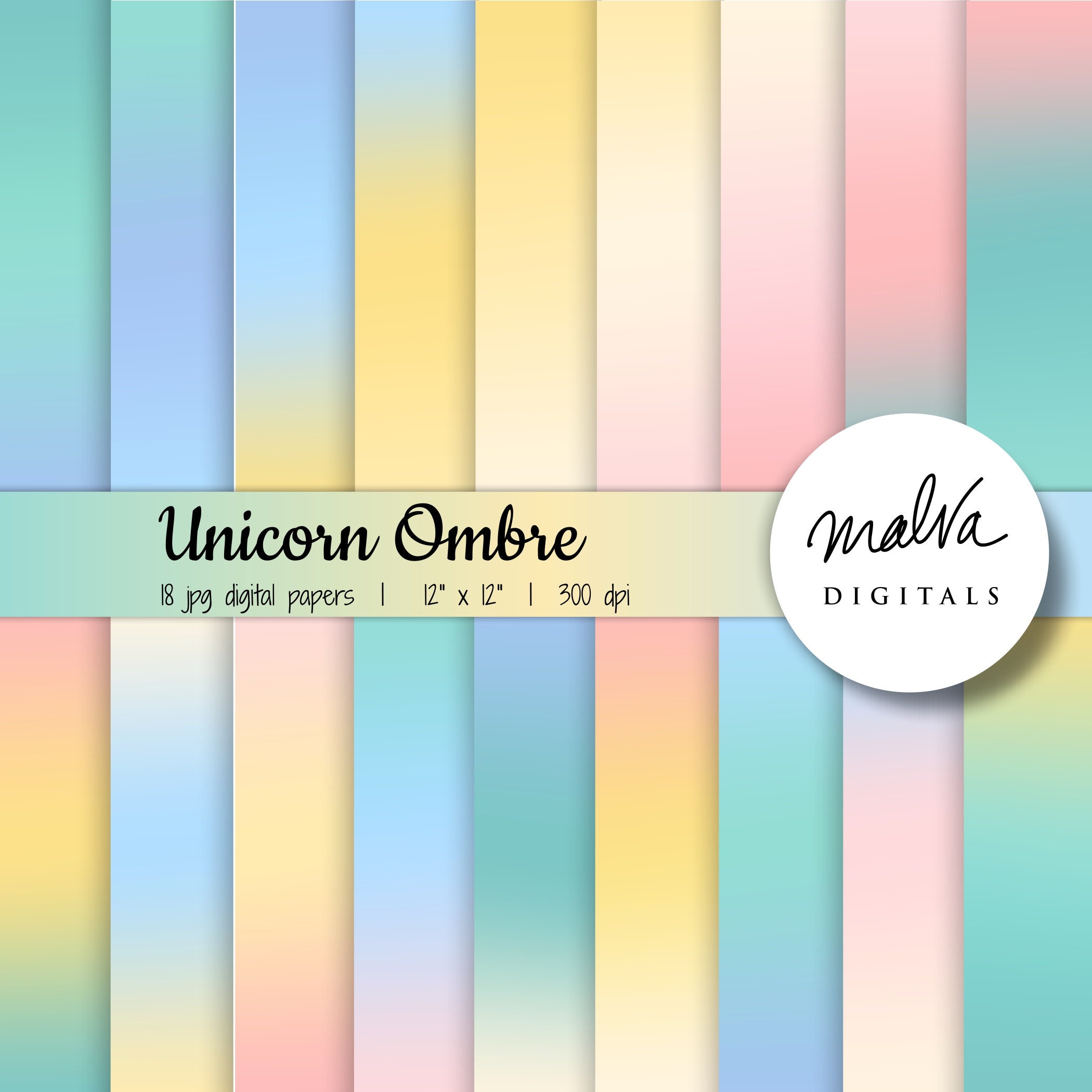 Pastel Ombre Digital Paper Pack, Soft Unicorn Digital Background ...
