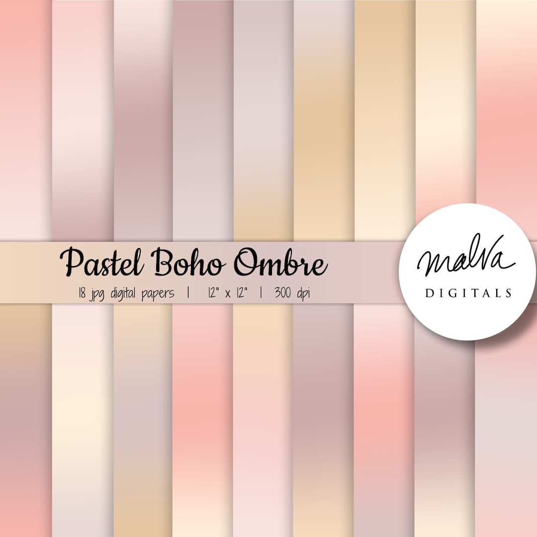 Pastel Boho Ombre Digital Paper Pack, Soft Bohemian Gradients Digital ...