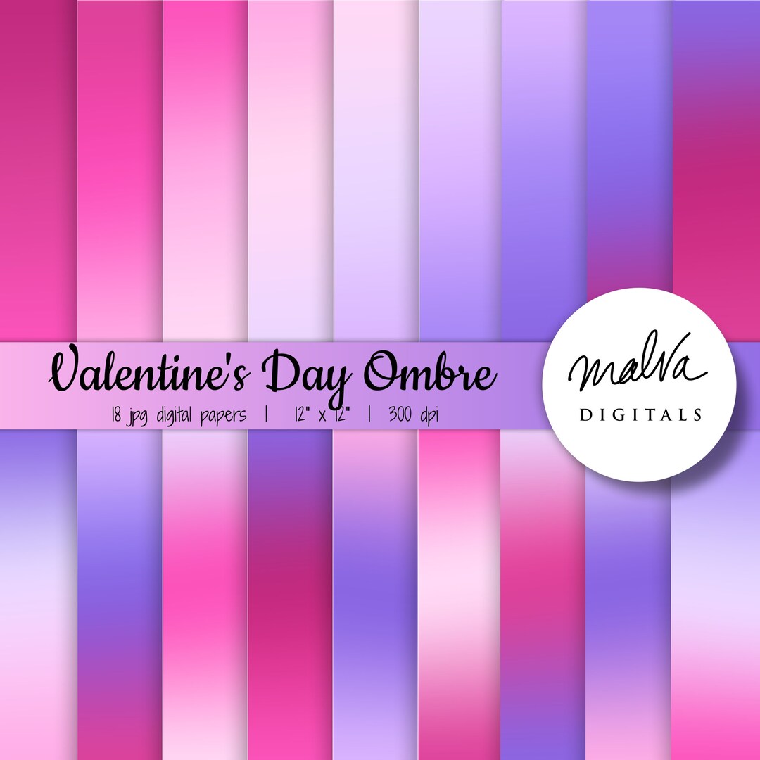 Valentines Day Ombre Digital Paper Pack, Shades of Pink Purple Digital ...