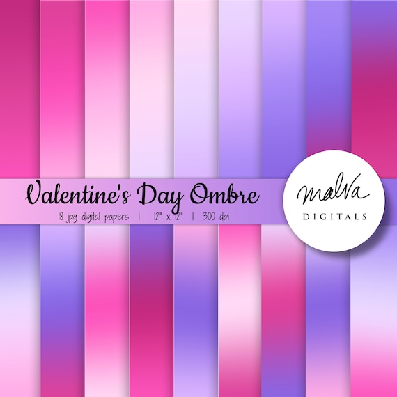 Valentines Day Ombre Digital Paper Pack Shades of Pink Purple - Etsy