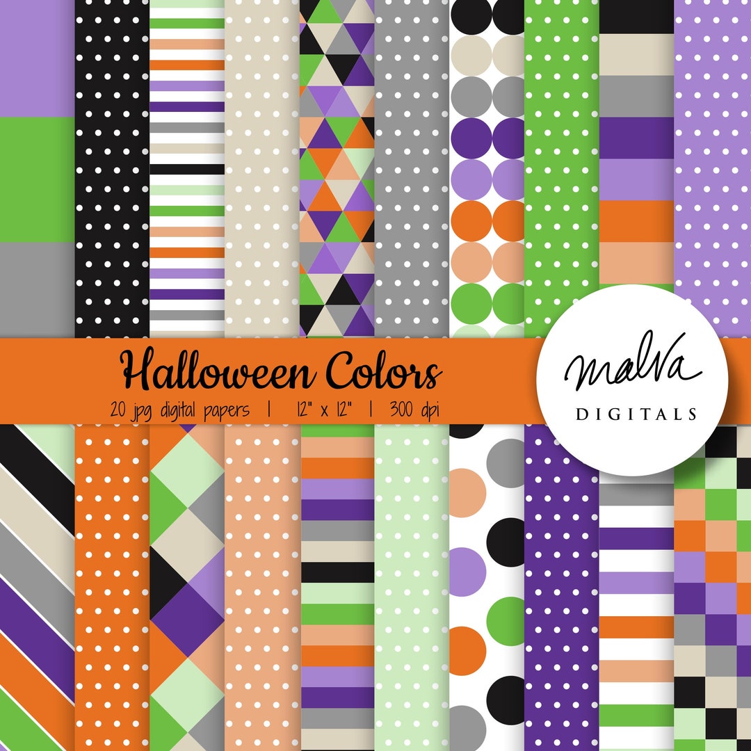 Halloween Digital Paper Pack, Orange Black Green Purple Printable ...