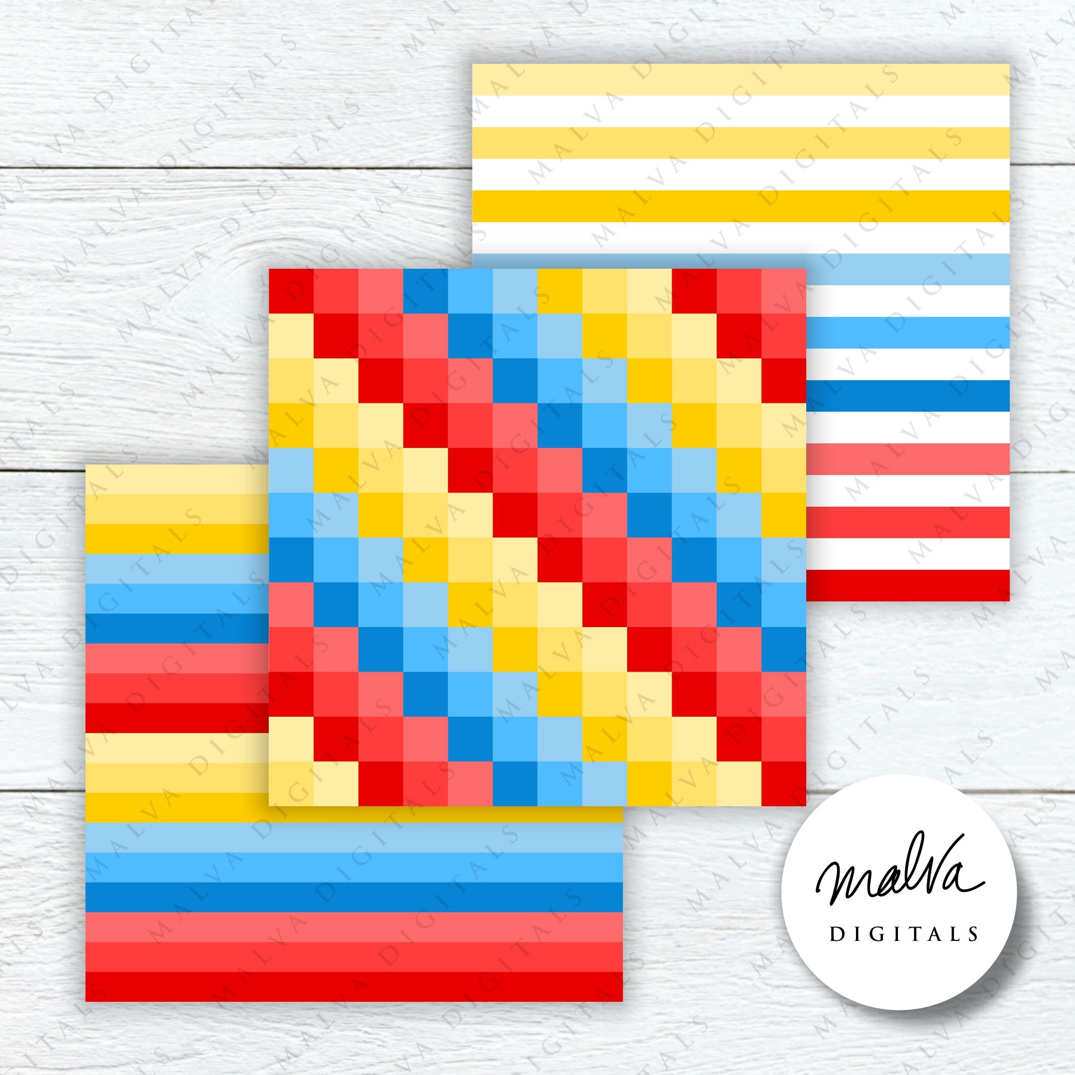 Primary Colors Digital Paper Pack, Red Blue Yellow Scrapbook Paper ...