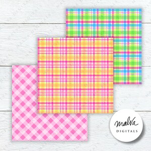 Neon Plaids Digital Paper Pack, Bright Rainbow Plaids Background ...