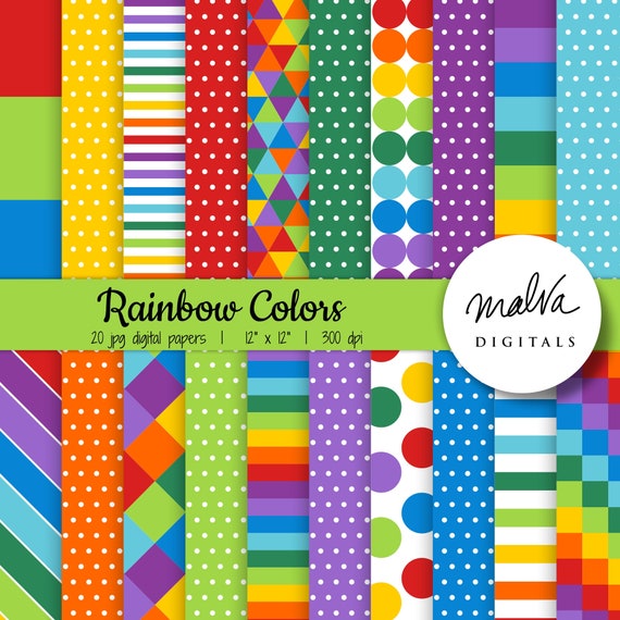 Rainbow Colors Digital Paper Pack Commercial Use Scrapbook | Etsy