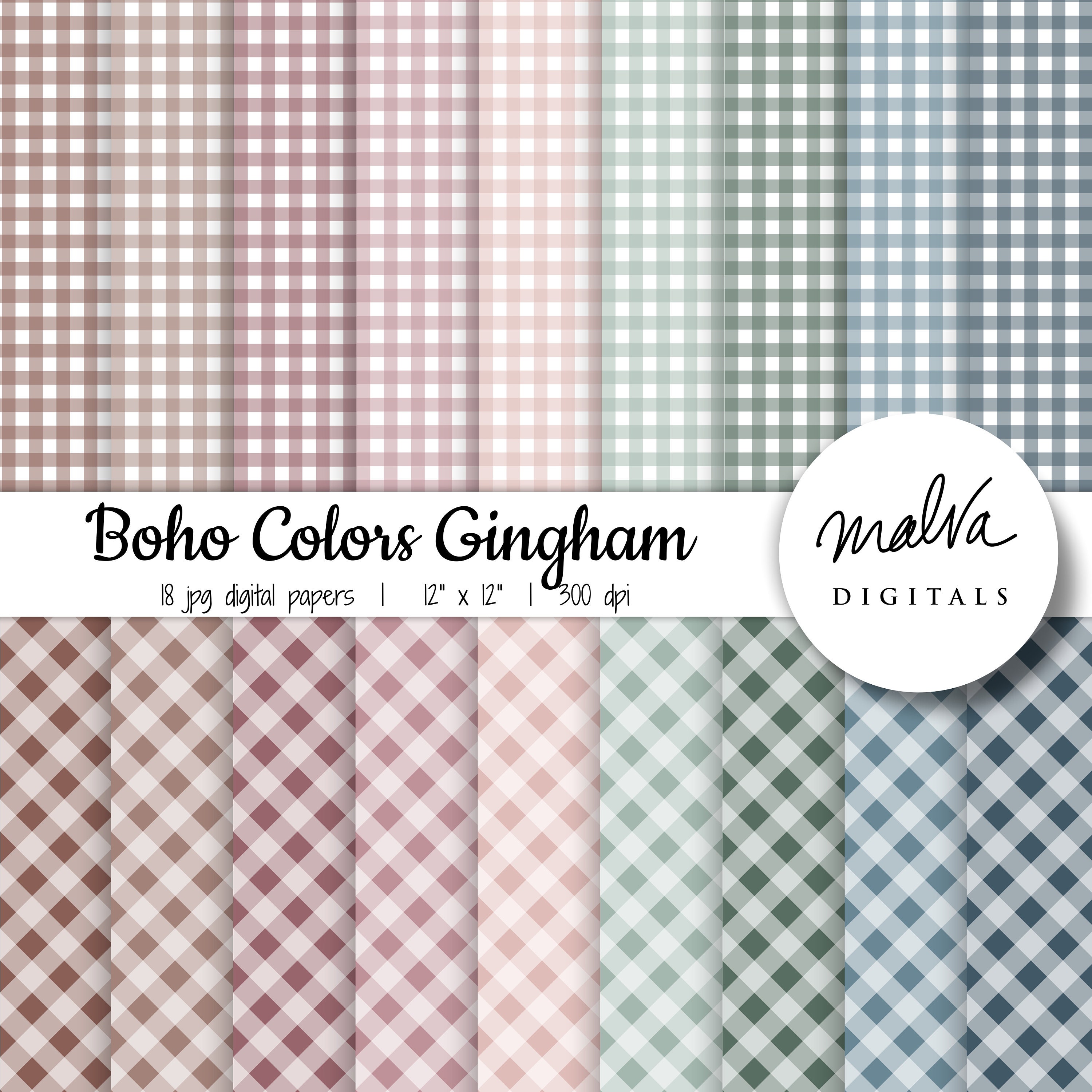 Boho Gingham Digital Paper Pack, Bohemian Tones Plaid Digital ...