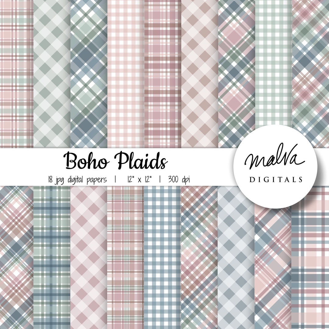 Boho Plaids Digital Paper Pack, Bohemian Plaids Digital Background ...