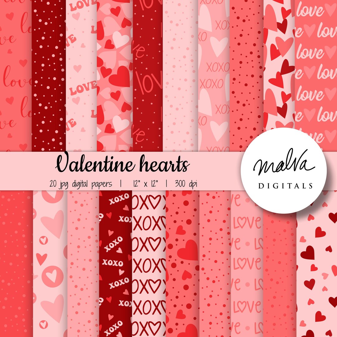 Valentine's Day Seamless Digital Paper Pack, Heart Digital Scrapbook ...