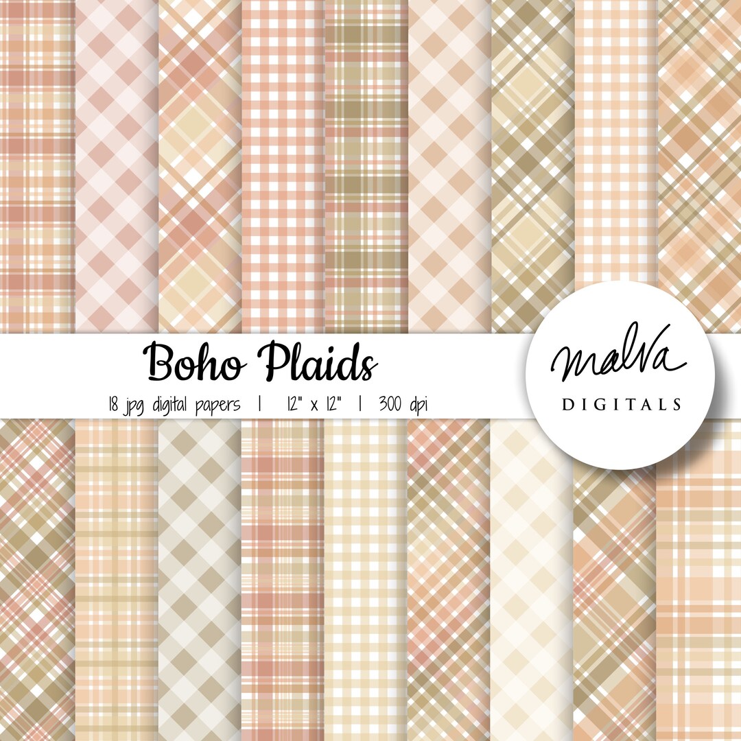 Summer Plaids Digital Paper Pack, Bohemian Plaids Digital Background ...