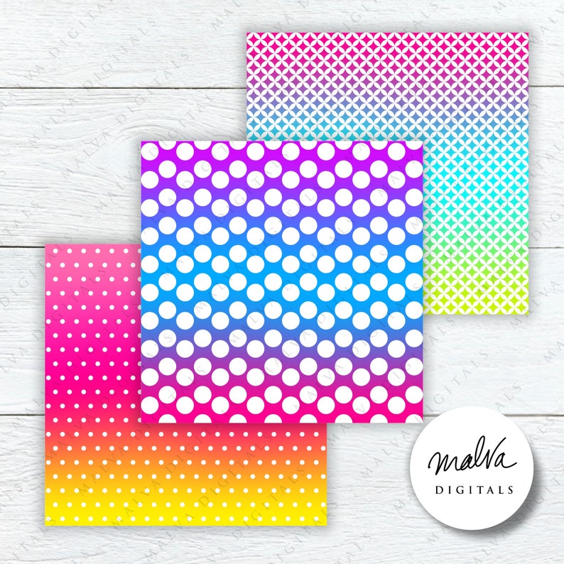 Neon Colors Gradient Patterns Digital Paper Pack, Bright Colors Digital ...