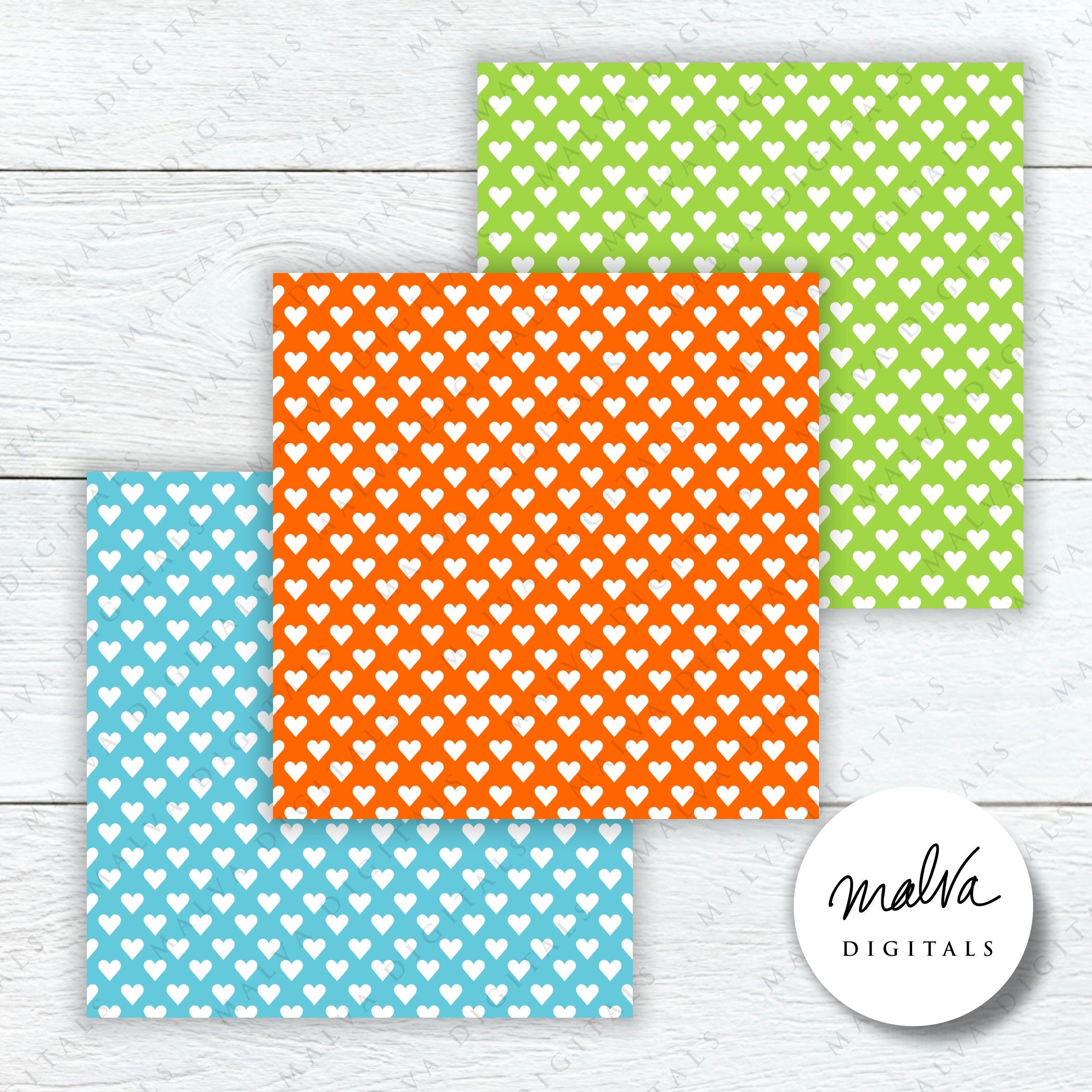 Rainbow Hearts Digital Paper Pack, Colorful Hearts Digital Scrapbook ...