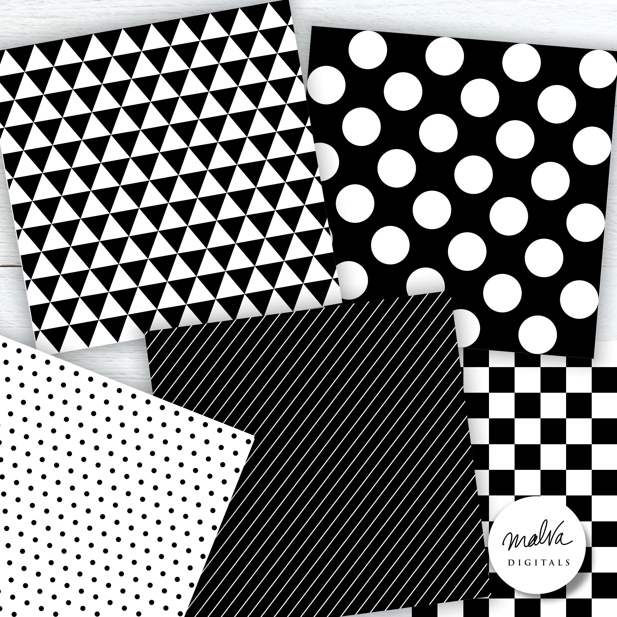 Black and White Digital Paper Pack, Black White Digital Scrapbook Paper ...