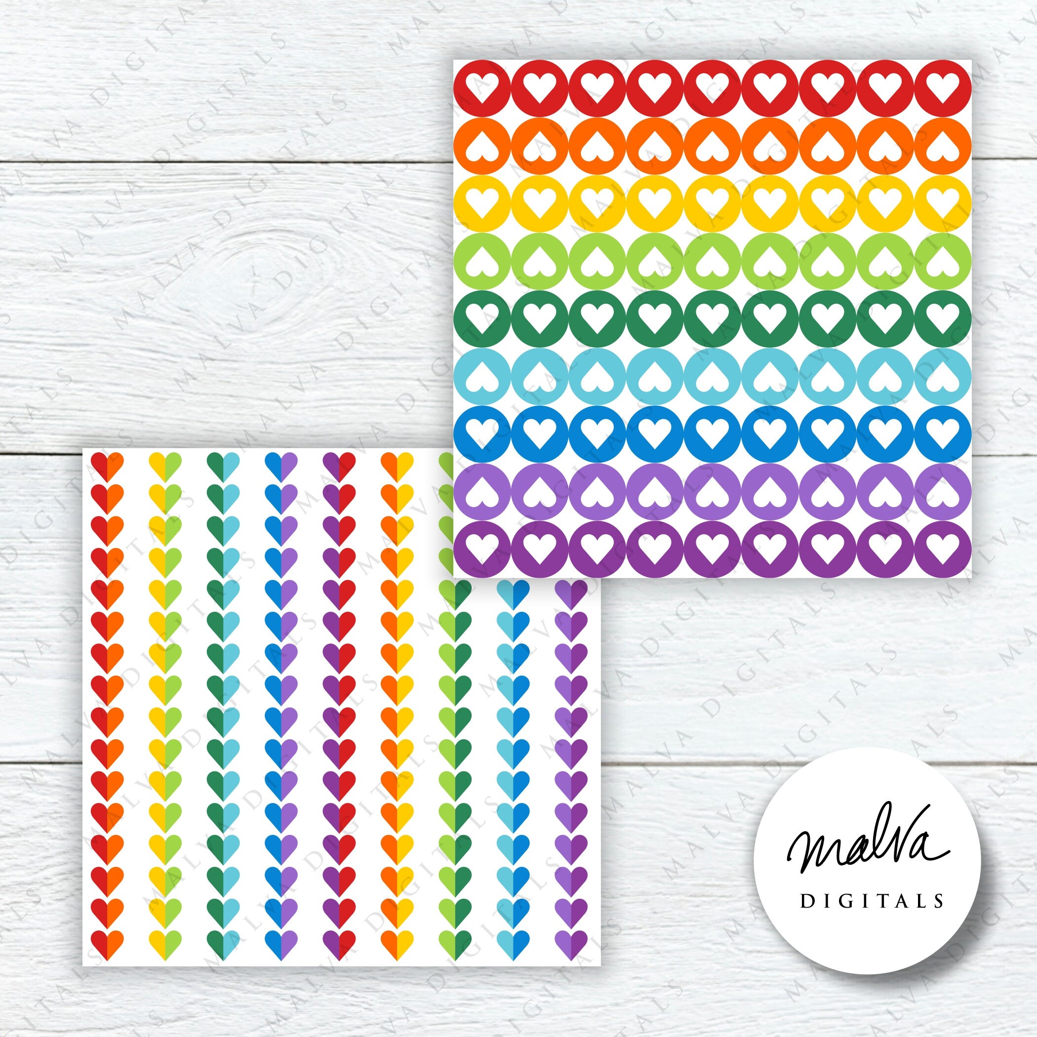 Rainbow Hearts Digital Paper Pack, Colorful Hearts Digital Scrapbook ...