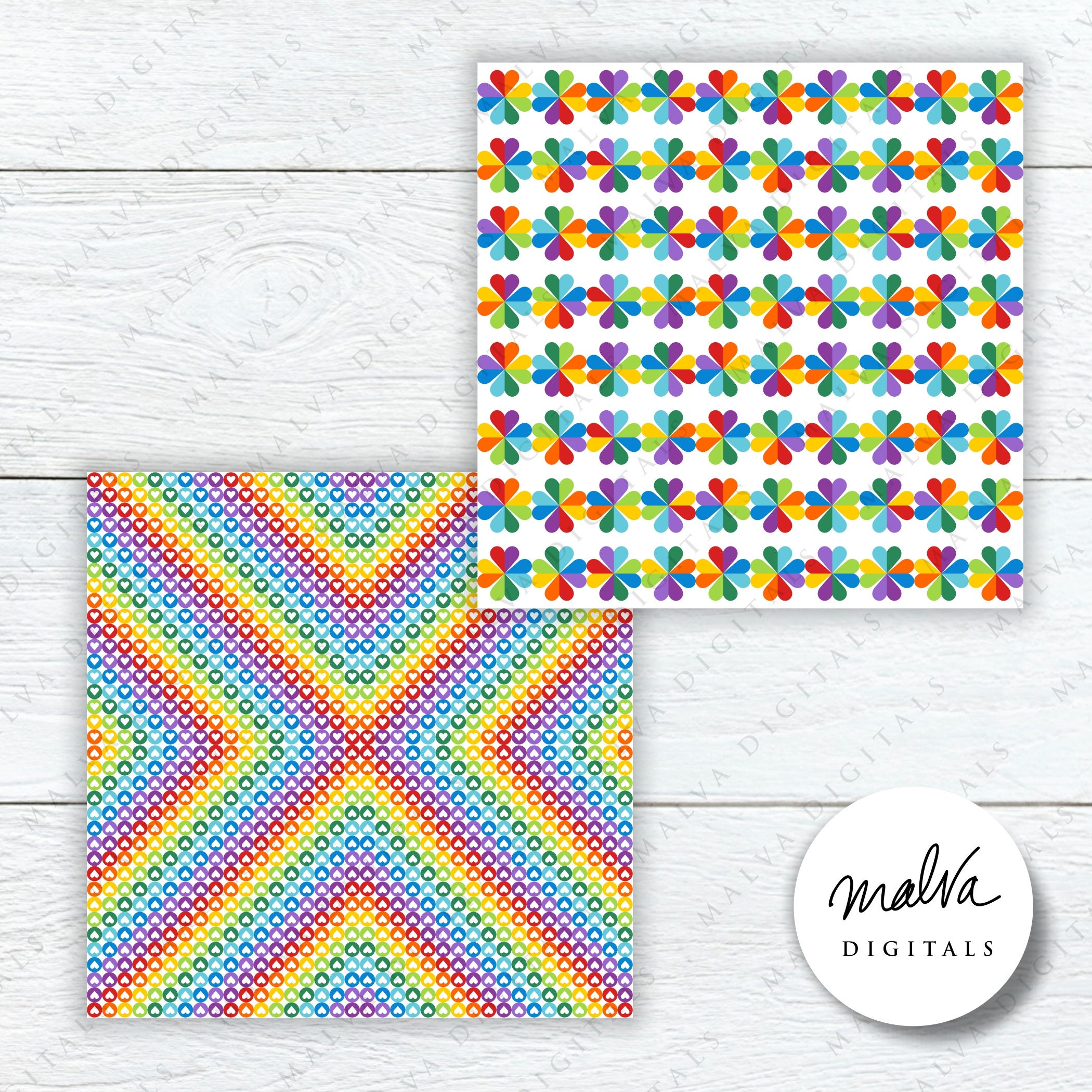 Rainbow Hearts Digital Paper Pack, Colorful Hearts Digital Scrapbook ...