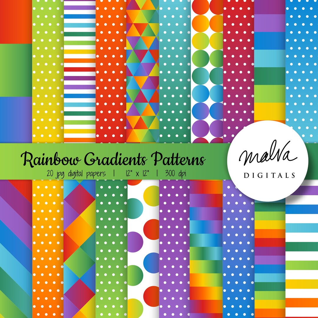 Rainbow Colors Digital Paper Pack, Ombre Scrapbook Paper,gradient ...