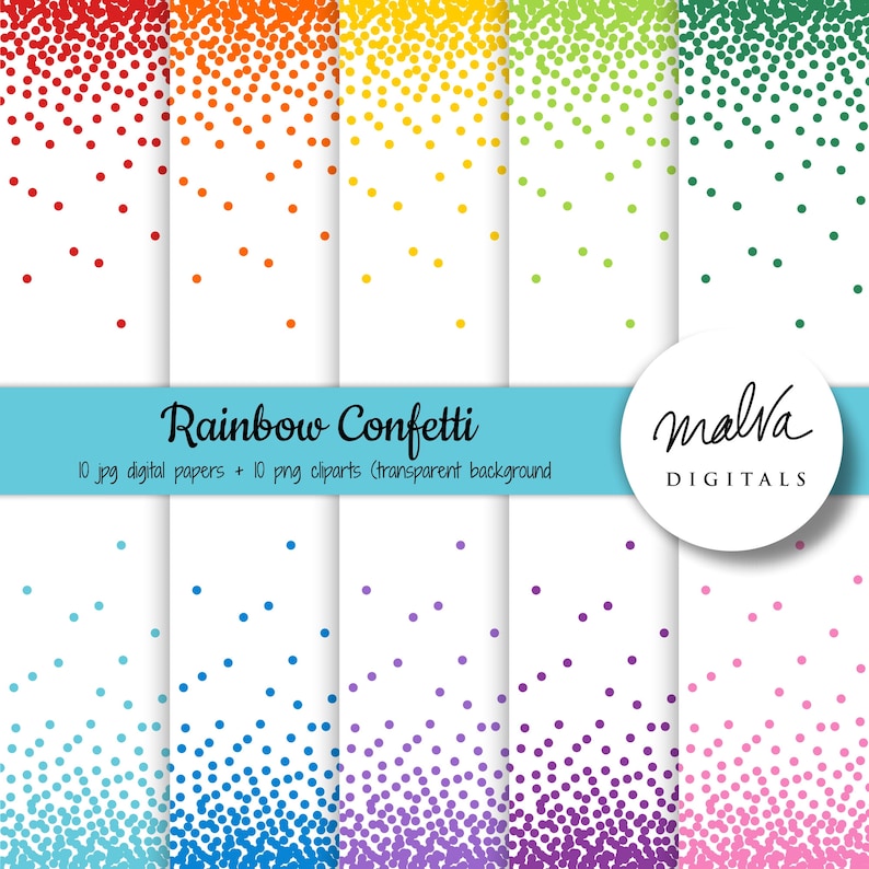 Rainbow Confetti Clipart and Digital Paper Pack, Rainbow Colors, Png ...