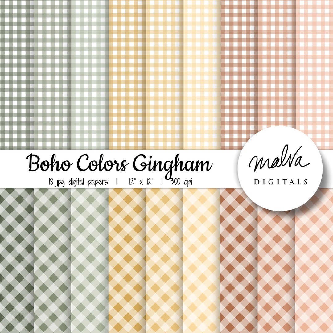Earthy Boho Gingham Digital Paper Pack, Fall Bohemian Tones Plaid ...