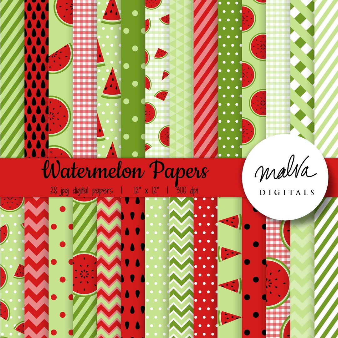 Watermelon Digital Paper, Printable Paper, Scrapbook Paper,scrapbooking ...