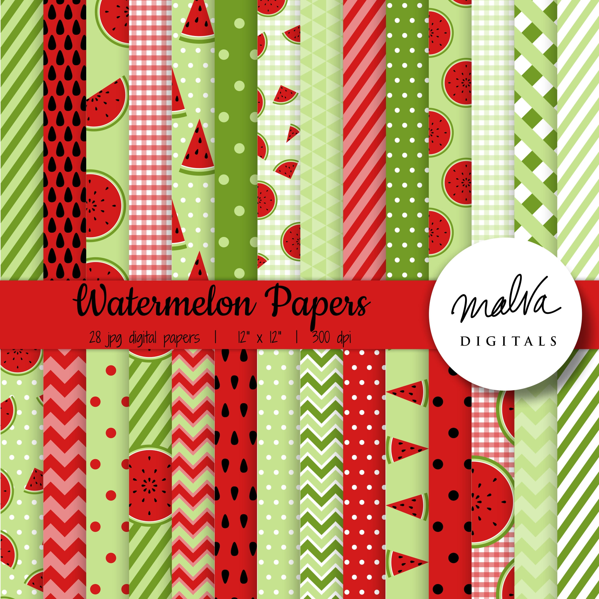 Watermelon Digital Paper, Printable Paper, Scrapbook Paper,scrapbooking ...
