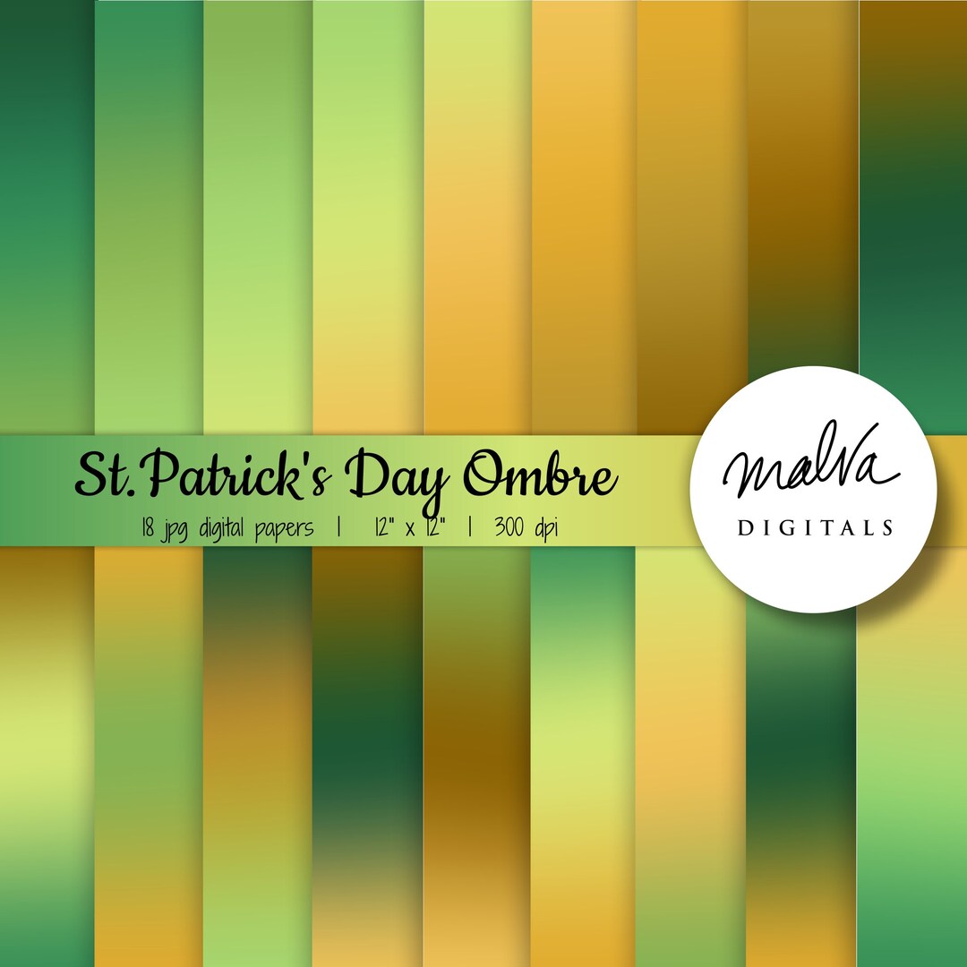 St Patricks Day Gradients Digital Paper Pack, Green Yellow Brown ...