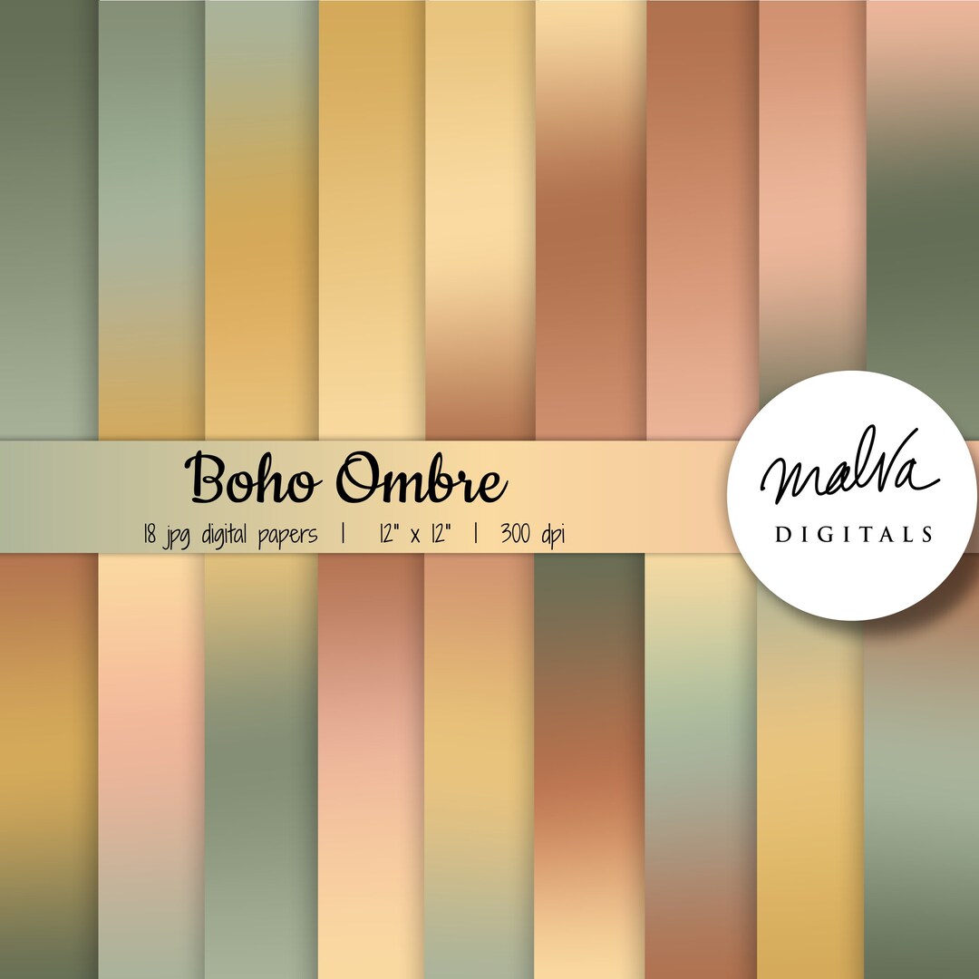 Fall Boho Ombre Digital Paper Pack, Autumn Bohemian Gradients Digital ...