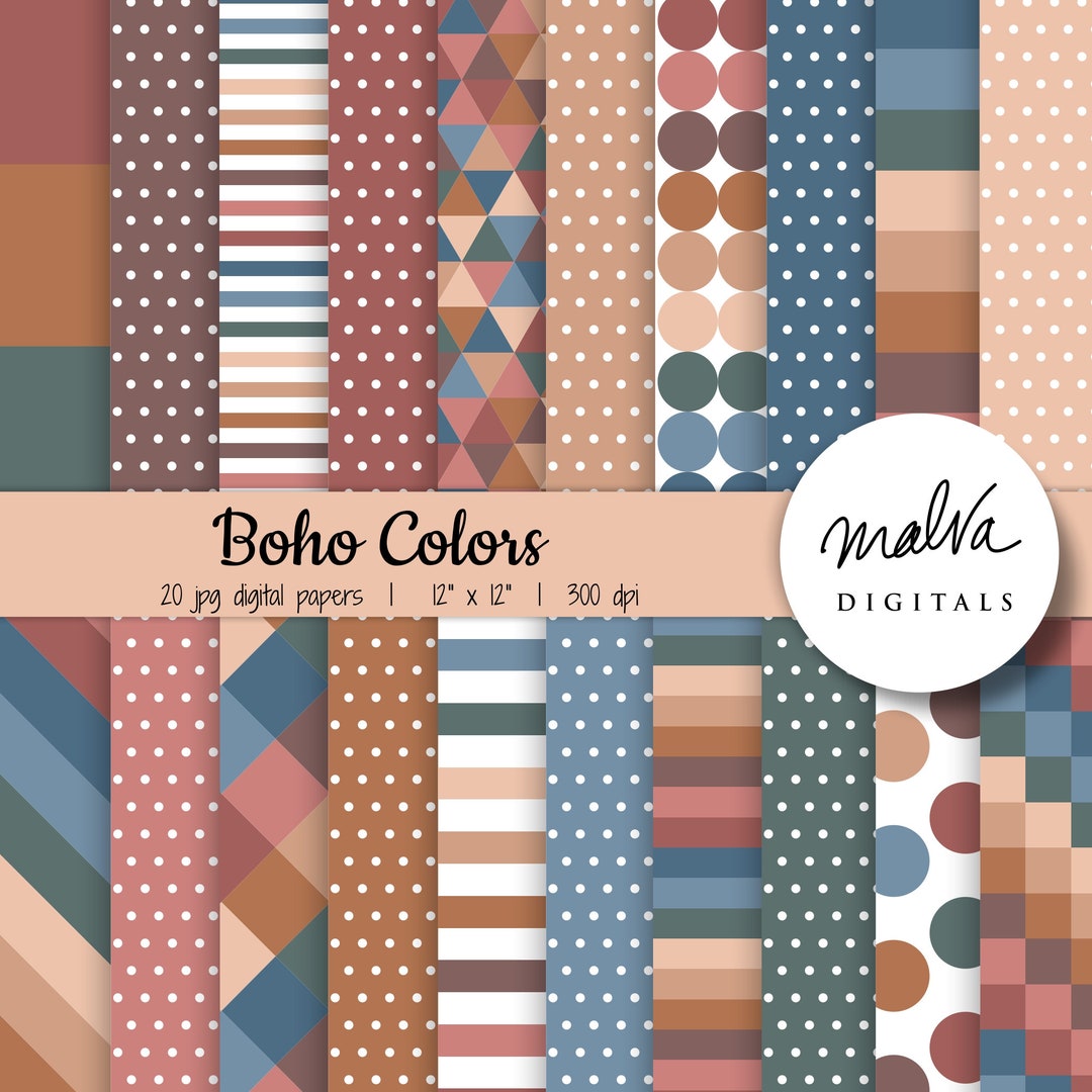 Dark Boho Digital Paper Pack, Vibrant Bohemian Tones Geometric Patterns ...