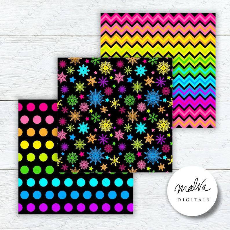 Neon Christmas Digital Paper Pack Bright Colors Black - Etsy